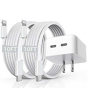 iPhone Fast Charger, 40W Dual USB-C Quick Wall Charger[MFi Certified] 2pack 10FT Extra Long Lightning Cable+Double Port Foldable USBC Apple Charger Fast Charging for iPhone 14/13/12/11/XR/XS/SE/iPad
