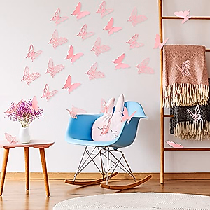 120 Pcs 3D Butterfly Wall Decor Mural Stickers Decals 3 Styles Butterfly Wall Decoration Decals for Baby Room Home Wedding Party DIY Decor(Pink)