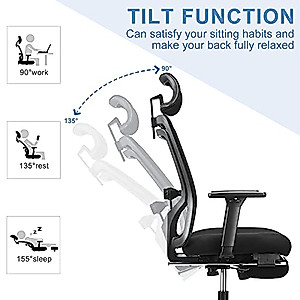 LMIKAF Ergonomic Office Chair with Footrest Support, High Back Desk Chair with 5D Padded Armrest, Lumbar Support, Thick Seat Cushion and Adjustable Headrest - 135° Rocking Mesh Computer Chair