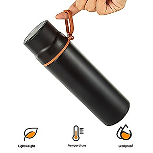 Insulated Water Bottle-Stainless Steel Vacuum Coffee Cup with Handle,Flask Double Walled Sport Travel Mug with Leakproof Lid,Keep Hot & Cold 12 Hours BPA Free 15oz(Black)