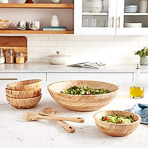 Lipper International Bamboo Wood Salad Bowls with Server Utensils, 7-Piece Set, Assorted Sizes