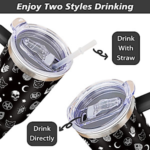 thmasamwr Goth Tumbler with Lid and Straw, Stainless Steel Gothic 40oz Tumbler with Handle, Black Moon Travel Coffee Mug Water Bottle, Goth Gifts Cups for Women and Men