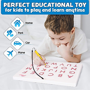 Povitrulya Magnetic Alphabet Tracing Board - double-sided upper & lower case Magnetic Drawing Board, ABC magnets for learn to write with magnetic pen, STEM toy letters learning, good for homeschooling