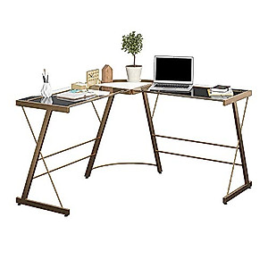 Ameriwood Home Odin Glass L-Shaped Computer, Gold Desk