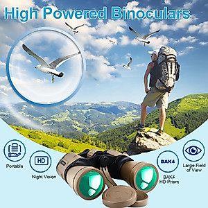 PISEZ 20X50 Binoculars for Adults High Powered with Low Light Vision，Large View Waterproof Binoculars for Bird Watching Hunting Concert Traveling Theater Opera Sightseeing