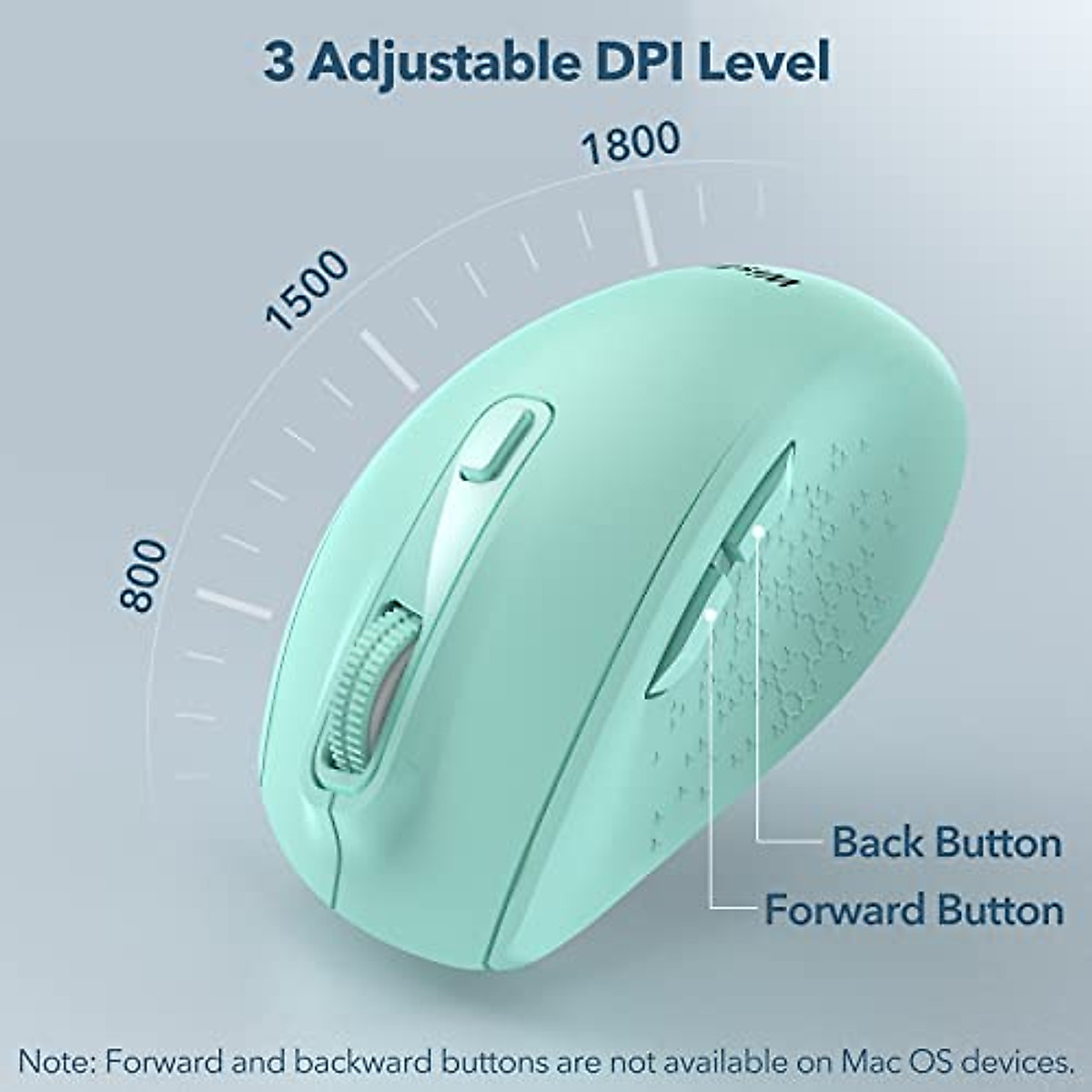 WisFox Bluetooth Mouse, Silent Wireless Mouse Come with 2 Modes (Bluetooth 3.0/5.0 + USB), Multi-Device Portable Cordless Mouse for Laptop, iPad, MacOS, PC, Windows, Android (Mint Green)