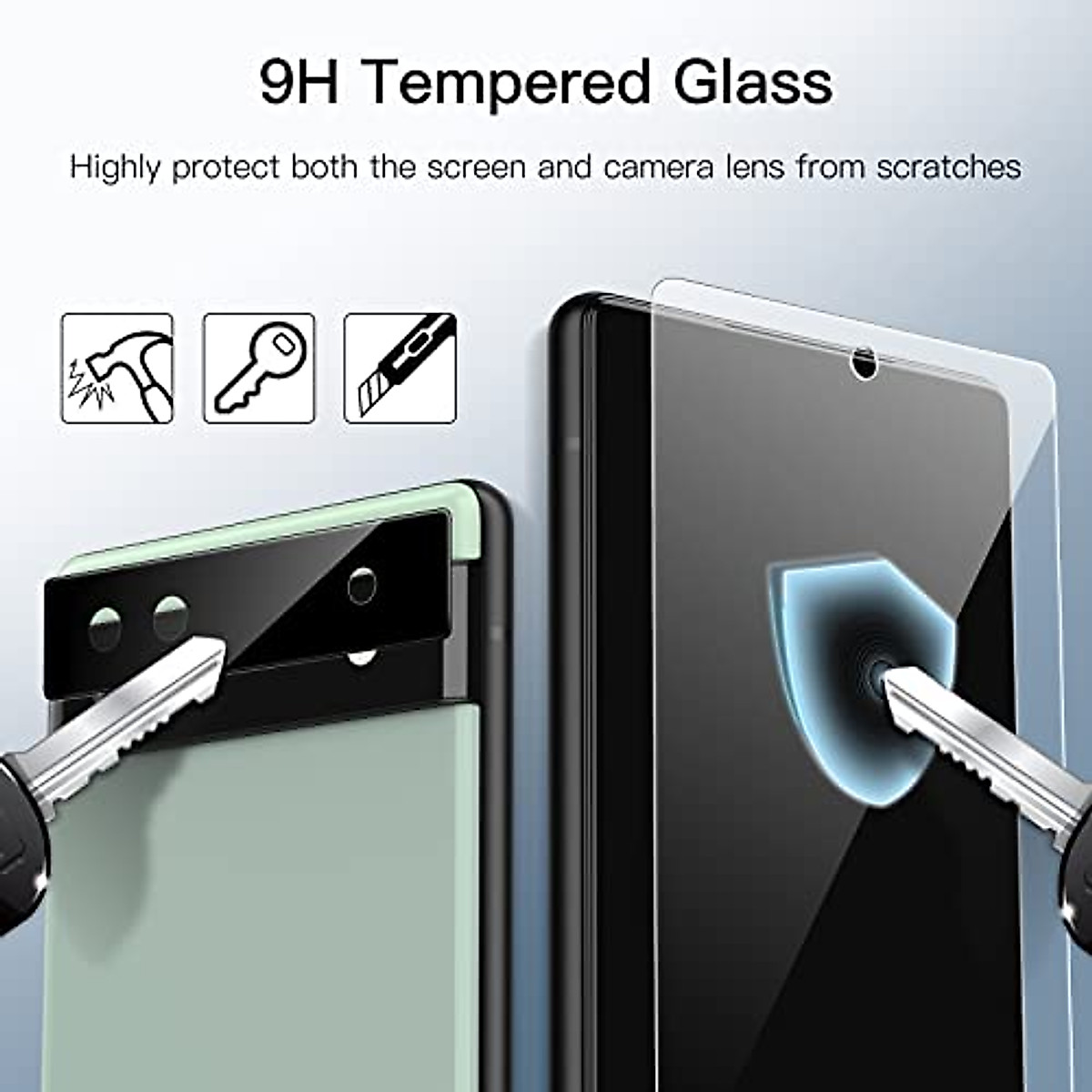 JETech Screen Protector for Google Pixel 6a 6.1-Inch with Camera Lens Protector, Easy Installation Tool, Fingerprint Compatible, Tempered Glass Film, HD Clear, 2-Pack Each