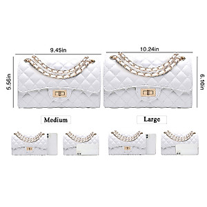 Eveupp White Purses for Women White Crossbody Bags for Women Quilted Purse with Chain Strap L