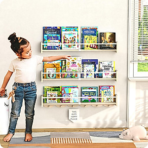 Bidami Book Shelf for Kids Rooms, Floating Book Shelves for Wall, 34 inch Nursery Book Shelves Set of 3 Great for Living Room, Kids Room,Bedroom.