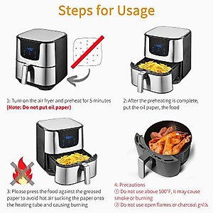 Air Fryer Disposable Paper Liner - 100Pcs 8.5inch Air Fryer Parchment Paper Sheets - Square Oven Air Fryer Liners Sheets for Baking - Perforated Unbleached power xl Airfryer Accessories