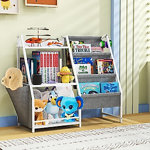 Kids Bookshelf and Toy Storage Organizer, Kids Bookcase, Nursery Book Shelves, Montessori Toddler Bookshelf for Kids, 3-Tier Wooden Kids Bookcase, Children's Bookcase Display for Playroom, Bedroom