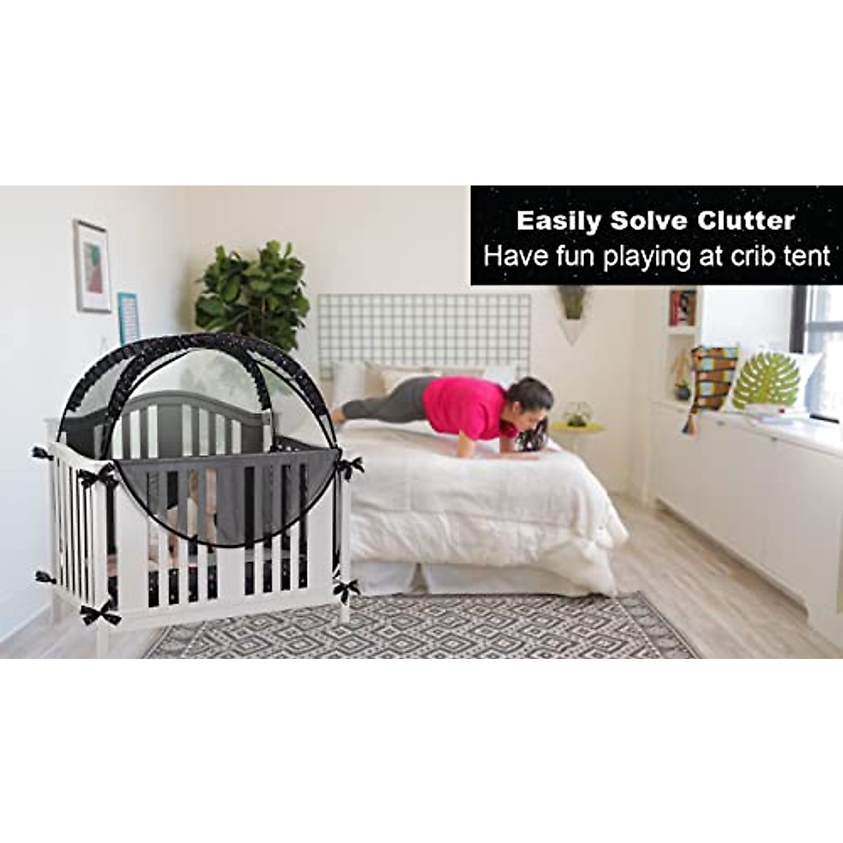 ZXPLO Safety Crib Tent to Keep Baby in Pop up Mosquito Net Netting Canopy Mesh Cover for Toddler - Black