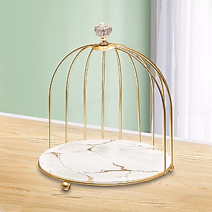 Milageto Cosmetics Iron Storage Rack Birds Cage Dresser Organizer Nordic Jewelry Perfume Lipstick Bathroom Makeup Holder Cake Stand for Bathroom, white gold 1 tier