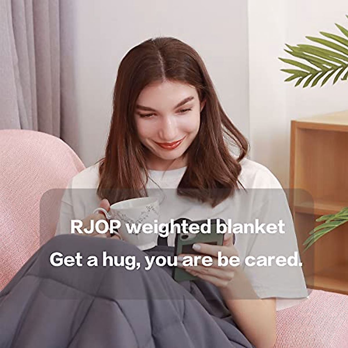 RJOP Cooling Weighted Blanket(60''x80'' 15lbs,Queen Size),Adults Heavy Blanket with Premium Cozy Cotton and Natural Glass Beads,Dark Grey