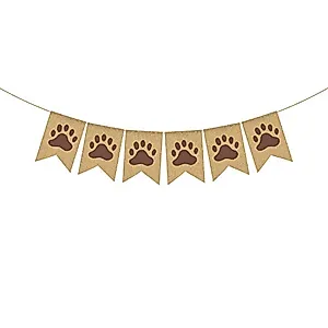 Rainlemon Jute Burlap Puppy Paw Banner Rustic Dog Boy Birthday Party Decoration Supply