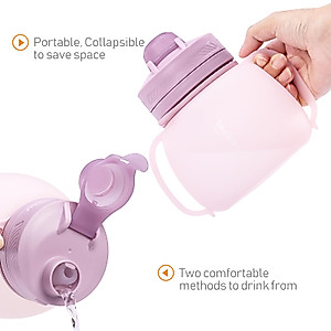 TakeToday Kids Water Bottle for School, Silicone Collapsible Water Bottle, 20 OZ Travel Water Bottle with Straw and Strap, BPA-Free Reusable Leakproof, Purple