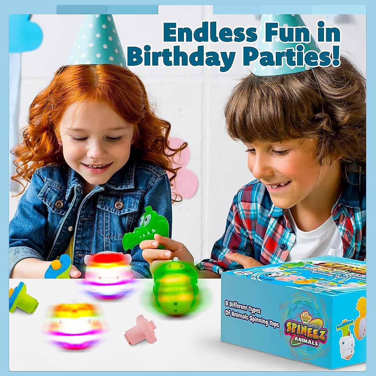 Light Up Animal Spinning Tops for Kids, 8 UFO Toys with Flashing LED Lights, Fun Birthday Party Favors, Goodie Bag Fillers Gift for Boys and Girls 3 4 5 6 7 8