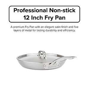 VIKING Culinary Professional 5-Ply Stainless Steel Fry Pan, 12 Inch, Includes Lid, Dishwasher, Oven Safe, Works on All Cooktops including Induction, Satin Finish