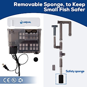 LAQUAL Aquarium Filter with Surface Skimmer, 30-50 Gallon Small Fish Tank Filter, Full Contact & 3 Layer Filtration, Quiet & Efficient, Waterfall Design for Increasing Oxygen, Hang on Back Filter