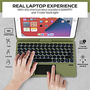 mobee Unitype iPad 7th 8th and 9th Generation Keyboard Case for iPad 10.2 2021 & 2020, iPad Air 10.5 2019, iPad Pro 10.5 2017 Backlit Keys 360° Bluetooth with Touchpad iPad Air 3 Gen - Tactical Green