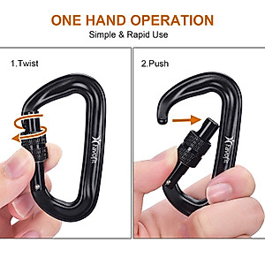 Locking Carabiner Clips Heavy Duty - Favofit 12KN (2697 lbs) Strong Caribiniers for Hammock - Ultralight D-Ring Carbineers for Outdoor Camping Hiking Backpacking Keychain Dog Leash (Screwgate)