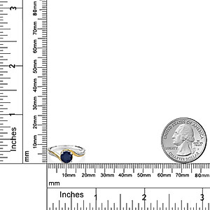 Gem Stone King 925 Sterling Silver and 10K Yellow Gold Round Blue Sapphire and White Moissanite Women Engagement Ring (1.15 Cttw, Gemstone Birthstone, Available In Size 5, 6, 7, 8, 9)