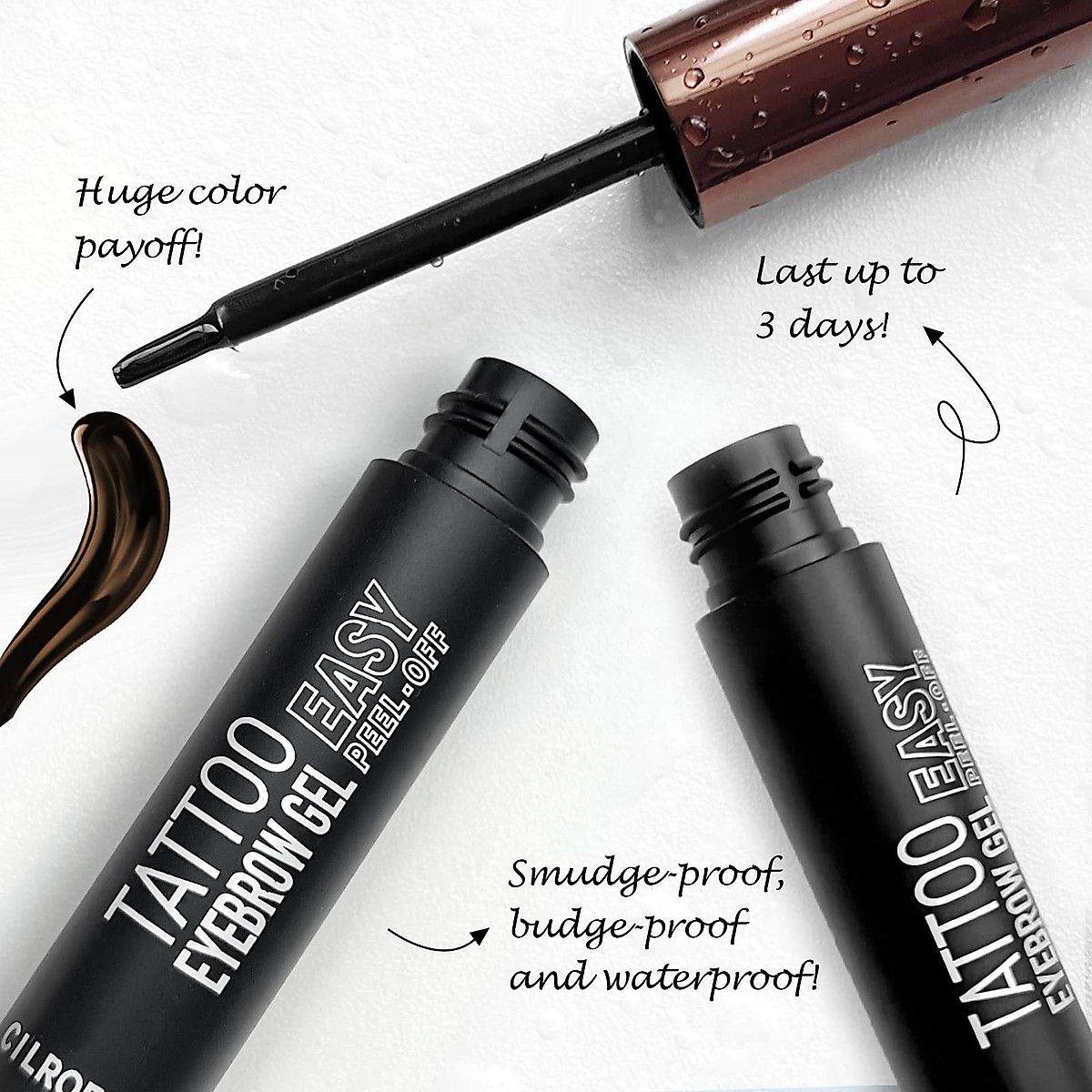Cilrofelr Tattoo Peel Off Eyebrow Gel Tint, Semi Permanent Brow Tint, Last Up to 3 Days, Waterproof, Transfer-proof, For Fuller & Defined Looking Brows, Dark Brown (2 Pack)