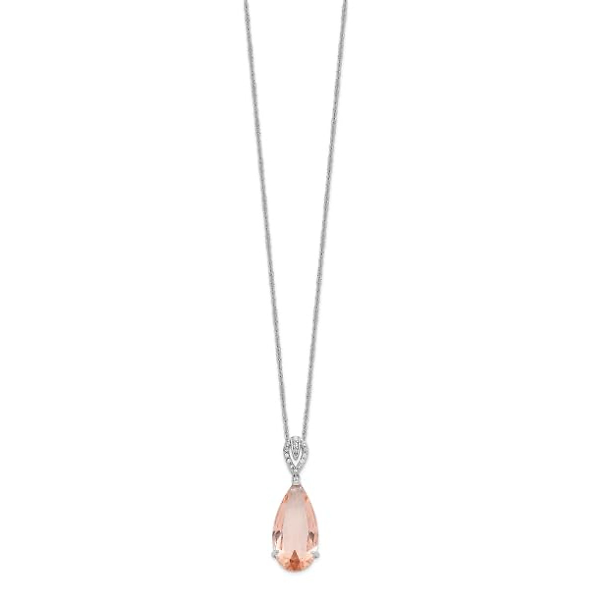 IceCarats 925 Sterling Silver Simulated Pink Morganite White Cubic Zirconia CZ Teardrop Necklace 18 inch Chain Gemstone Pendant Charm