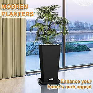 Elevens Outdoor Planter Larger Flower Pots Indoor Taper Garden V-Shape Tall Planters 27 inches Garden Pots Planter - Black（2 Packs）