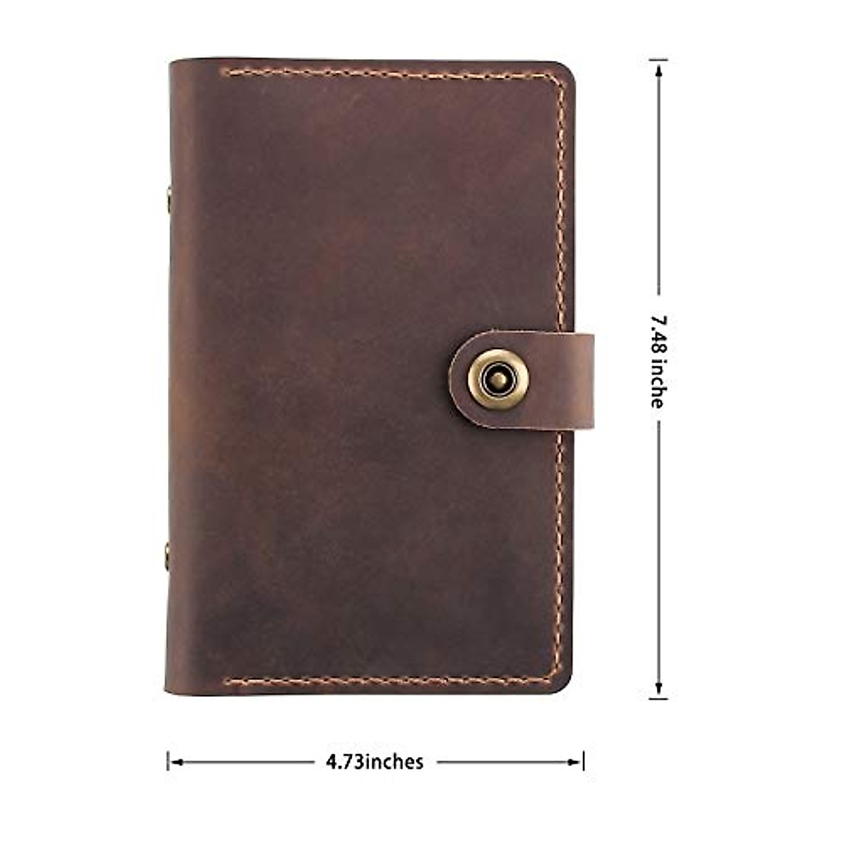 Leather Journal Refillable Writing Notebook, A6 Personal Size 6 Ring Binder Spiral Notebook, Handmade Genuine Leather Refillable Journal Binder Diary, Pocket Binder Traveler Notebook-Brown