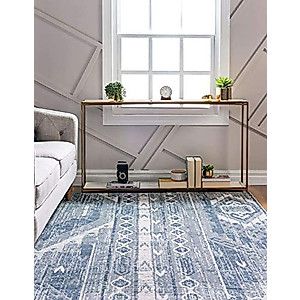 Unique Loom Portland Collection Southwestern Inspired Striped Tone-on-Tone Area Rug (2' 2 x 3' 0 Rectangular, Blue/ Gray)