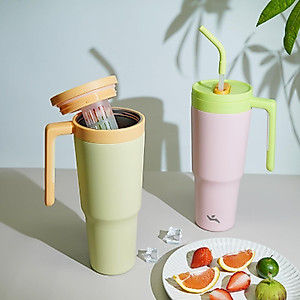 Konokyo Insulated Tumbler with Handle and Straw,40 OZ Vacuum Stainless Steel Water Bottle Travel Mug Metal Cup with Fruit Diffuser,Cherry