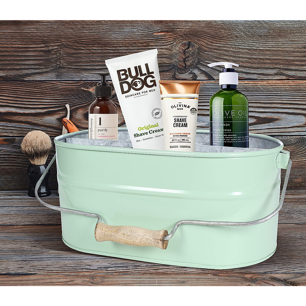 Galvanized Metal Caddy with 4 Compartments, Kitchen Utensil Holder, Drink Tub Caddy, Picnic Caddy, Serveware Utensil Organizer, Multipurpose Storage Bin With Handle- 12 Inch- Aqua