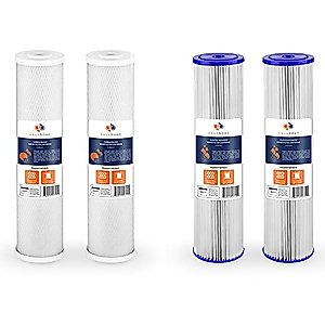 Aquaboon 2-Pack Universal Whole House 5 Micron 20 x 4.5 inch Cartridges Coconut Shell Water Filter Cartridge & Aquaboon 2-Pack Pleated Sediment Water Filter Cartridge