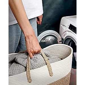 ZYER Cotton Rope Laundry Basket tall rope basket for Clothes 49L Storage Laundry Basket for Toy Cotton Rope Laundry Basket with Handles 35 * 40CM