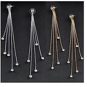 XINSHUN Women's Linear Long Tassels Diamante Rhinestone Dangle Party Eardrop Earrings Silver One Size