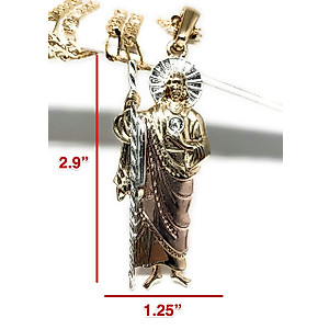 Big Saint Jude Pendant Necklace Figaro 26" San Judas Tadeo XL Tres Colores Medalla Con Oro Laminado