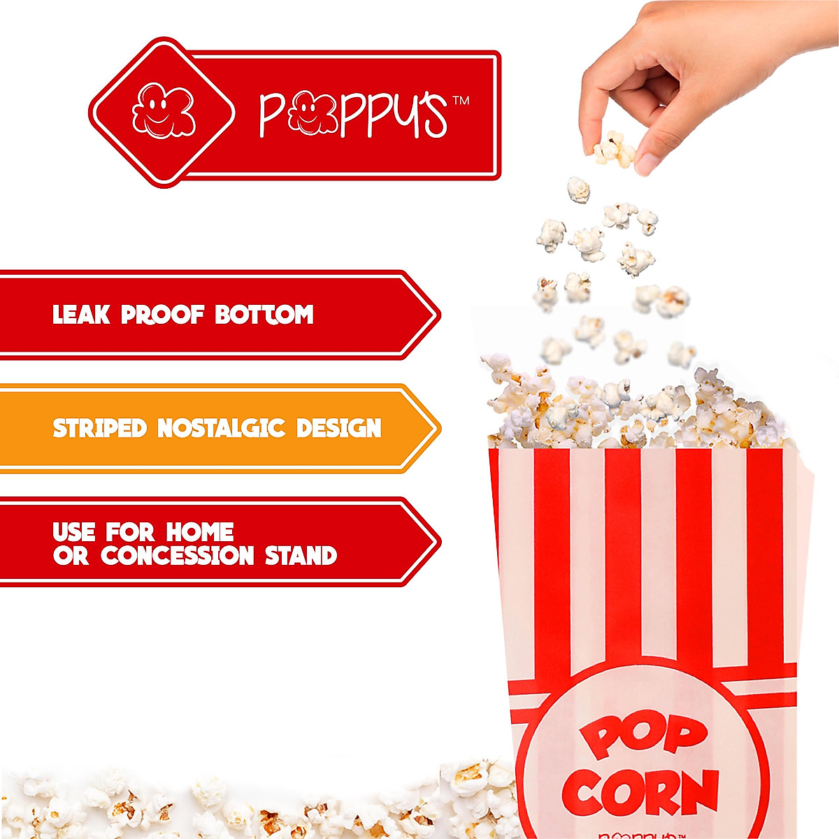 Poppy's Paper Popcorn Bags - 40 Pcs 1oz Concession-Grade Bags, Popcorn Machine Accessories for Popcorn Bars, Movie Nights, Concessions