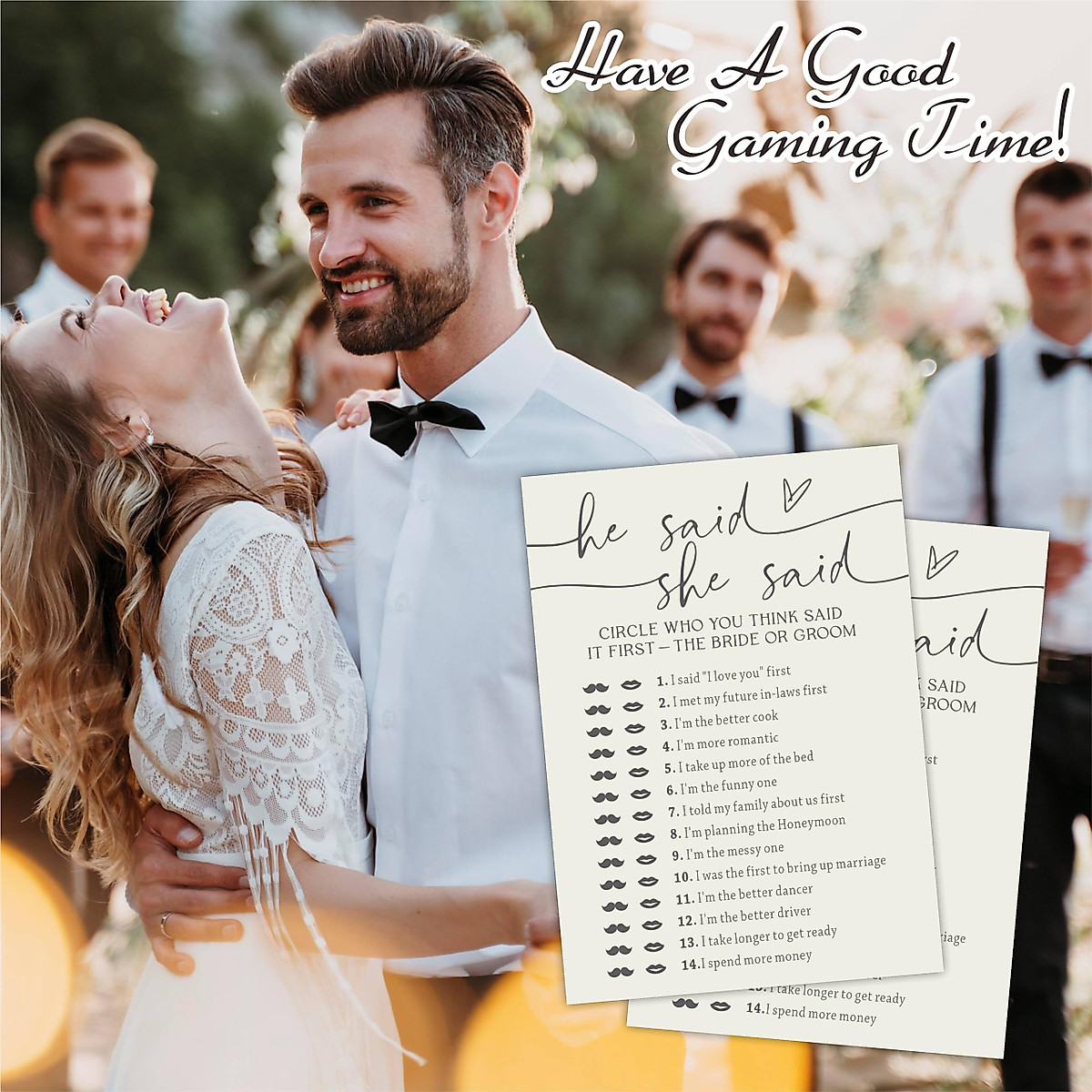 30 Pcs He Said She Said Game Cards For Wedding Party, Minimalism Bridal Shower, Mr & Mrs, Newlyweds, Engagement Party Favor & Supplies(Ivory) -B05