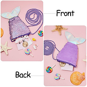 Frienda 10 Pieces Mermaid Tail Coin Purse Sequin Crossbody Coin Wallet Bags for Kids Little Girls Mermaid Party Birthday Gifts