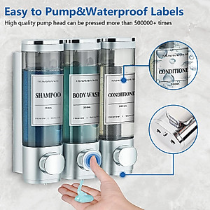FENGBIAO Shampoo and Conditioner Dispenser,Shower Dispenser 3 Chamber No Drill-Shower Soap Dispenser Wall Mounted for Shampoo Conditioner Body Wash Dispenser for Bathroom Hotel Large Capacity,Silver