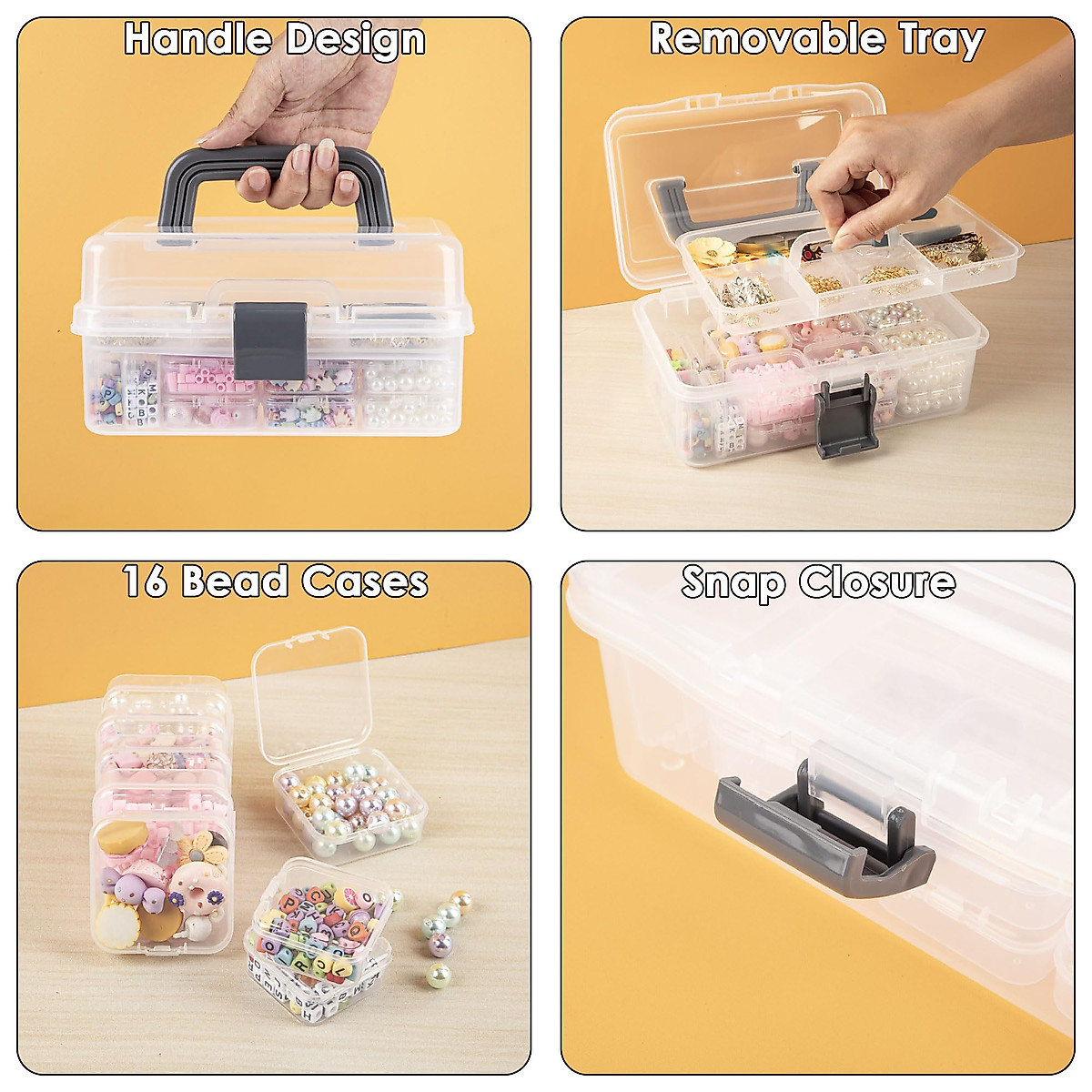 Find Scrapblooms Plastic Bead Storage Containers,17 pack Bead Organizer Box With Handle and Removable Tray,Portable Art Storage Case Jewelry Beads Storage Box Set(Empty)