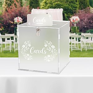 Hooqict Frosted Acrylic Wedding Card Box with Lock Large Rustic Gift Card Boxes for Reception, Party, Wishing Well, Money Box Holder, Graduation Decorations, Baby Shower