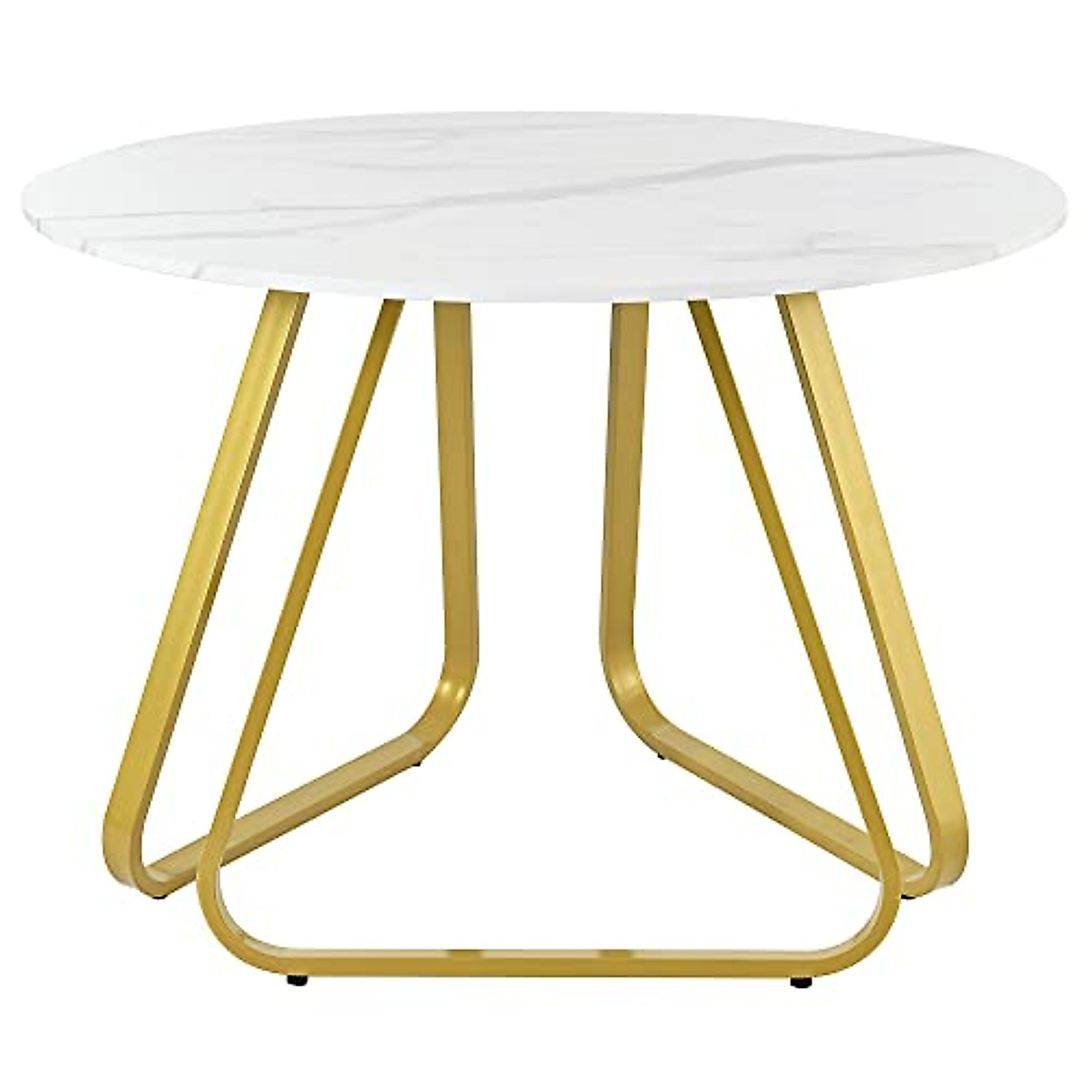 RUNWON 4 5-Piece Round Set | Faux Marble Table | Four Chairs with Metal Legs | Stylish and Functional for Dining, Kitchen, and Living Room | White