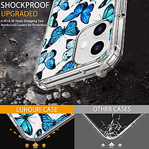 LUHOURI Designed for iPhone 12 Mini Case with Screen Protector - Slim Fit, Sturdy Clear Acrylic Cover for Women and Girls - Protective Phone Case 5.4" - Floral Blue Butterflies
