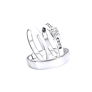 AFFY 1/2 Cttw White Natural Diamond Engagement & Wedding Trio Band Ring Set in 10k Solid White Gold (0.5 Carat)