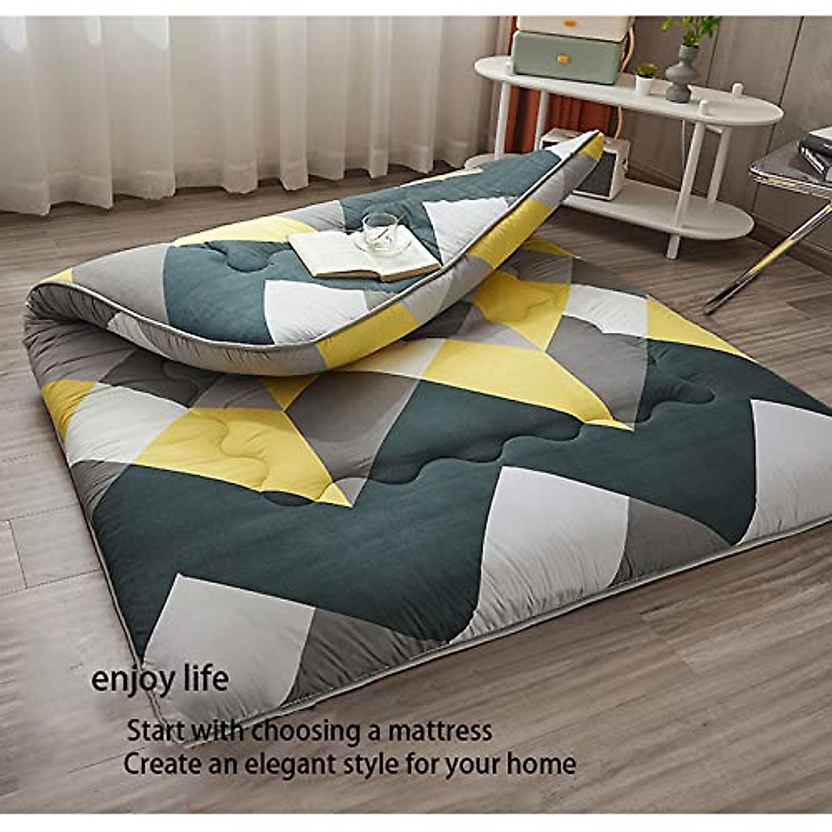 ZIKGER Bohemian Floor Mattress Japanese Futon Roll Up Thicken Sleeping Bed Portable Camping Mattress Lounger Couch Bed Pad