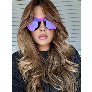 DIFF Tahoe Oversized Aviator Sunglasses for Women UV400 Protection, Pink Rush Metallic + Pink Rush Mirror