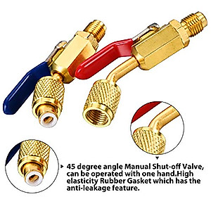 7 Pieces Air Conditioning Refrigerant Angled Compact Ball Valve 1/4 Inch for R410A R134A R12 R22 HVAC and R410A Adapter 5/16 Inch Female to 1/4 Inch Male Flare for Mini Split System
