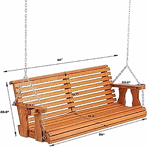 Porch Swing Outdoor, 5.5FT Heavy Duty 800lbs Wooden Hanging Swing Bench with Cupholders and Hanging Chains for Front Porch Garden Deck Patio Backyard Balcony